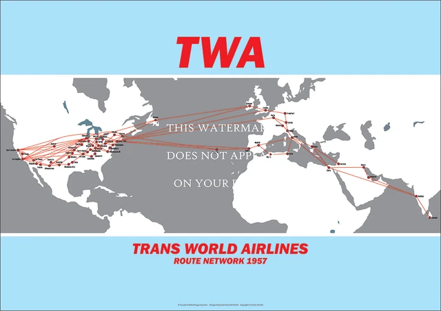 TWA ROUTE NETWORK Map 1957 A2 Art Print – Trans World – 59 x 42 cm ...