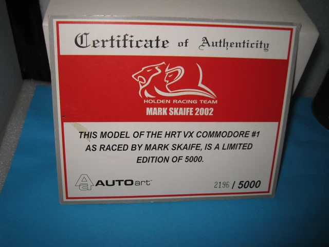 BIANTE 1/18 COA Only Certificate Of Authenticity Holden Vx Commodore ...