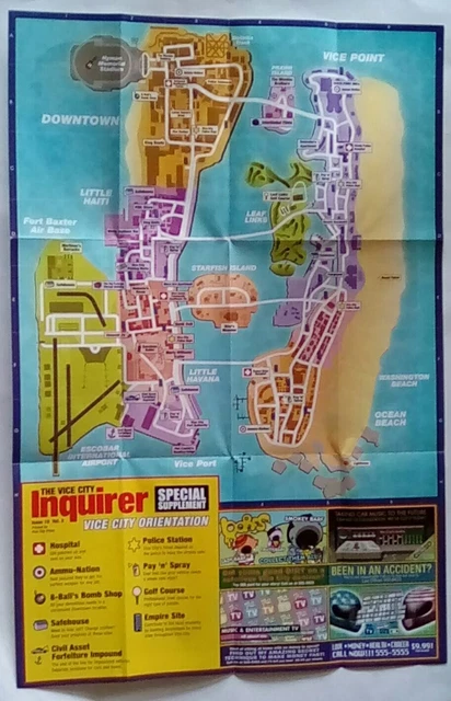 RARE PROMOTIONAL FLYER INSERT Grand Theft Auto Vice City Stories Map ...