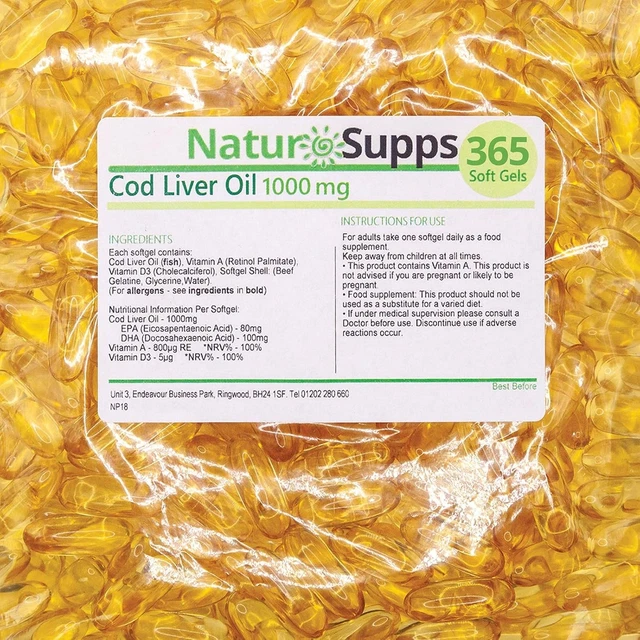 COD LIVER OIL Capsules High Strength 1000mg, 365 Omega 3 Softgels, EPA ...