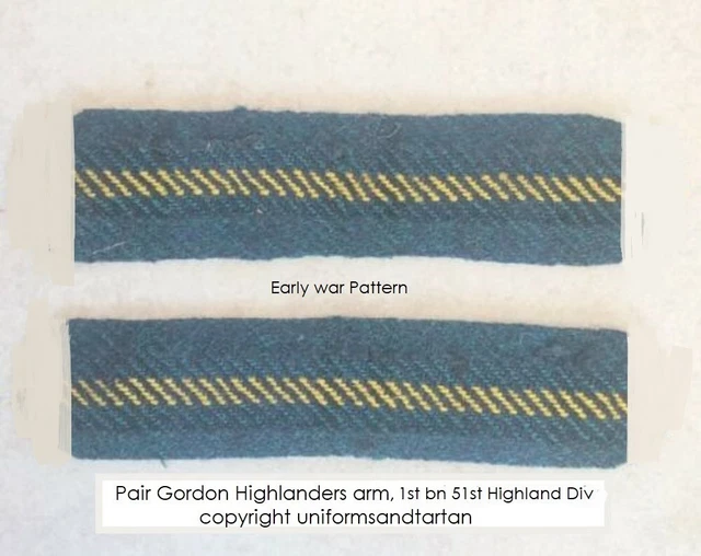 2 TWO WW2 British Army Gordon Highlanders 1 ST BN, tartan arm patches ...