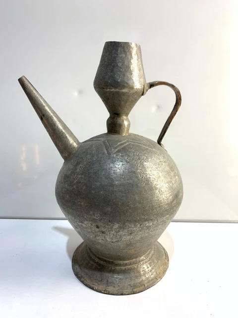 VINTAGE ANTIQUE TIN over copper Arabic Islamic style tea pot kettle jug ...