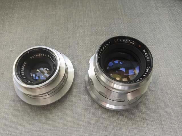 RARE MEDIUM FORMAT Meyer Görlitz Trioplan 100mm f2.8 & Primotar 85mm f3 ...