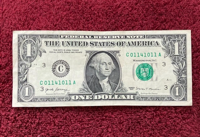 2017 $1 DOLLAR note Fancy Serial number almost true binary £6.66 ...