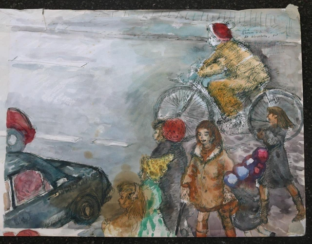 WILLIAM DANIEL CLYNE - Girl on a bicycle - watercolour £9.95 - PicClick UK