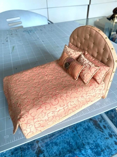 ART DECO STYLE 12th scale artisan-made dressed bed for dollhouse £26.70 ...