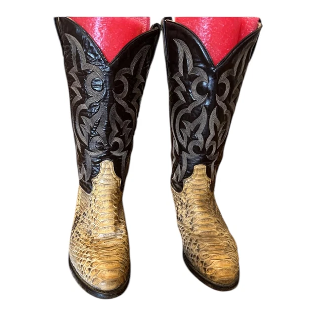 VINTAGE TONY LAMA Python Snake Skin Cowboy Boots Brown 7d Style Y8132 £ ...