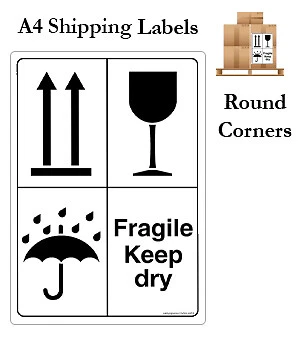 100 SHIPPING LABELS | A4 Pallet Labels | Fragile Keep Dry Warning ...