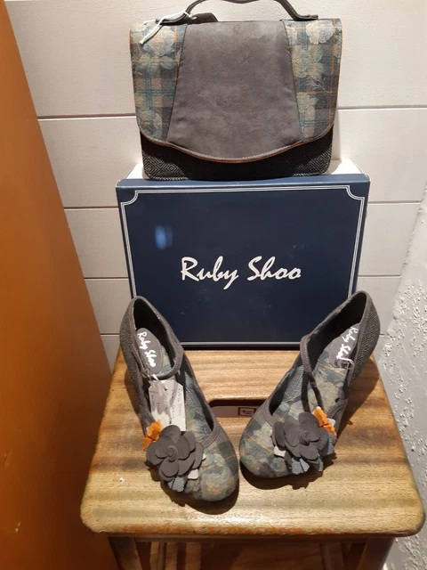 RUBY SHOO DEE grey tweed floral corsage Mary Jane shoes Size 6 &Belfast ...