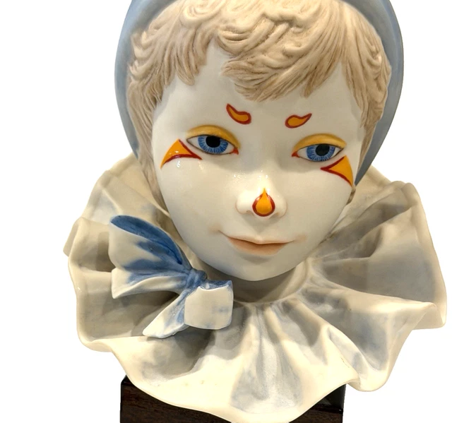VINTAGE 1970'S CYBIS Porcelain Bisque Boy Clown Bust Funny Face Wooden ...