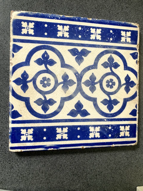 VINTAGE VICTORIAN MINTON Blue and White Tile 8 x 8 inches £5.00 ...