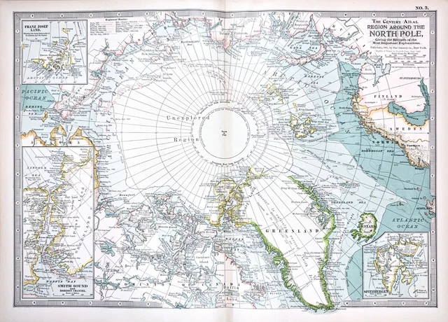 OLD 1897 NORTH Pole Map Exploration Routes Unexplored Regions Icepack ...
