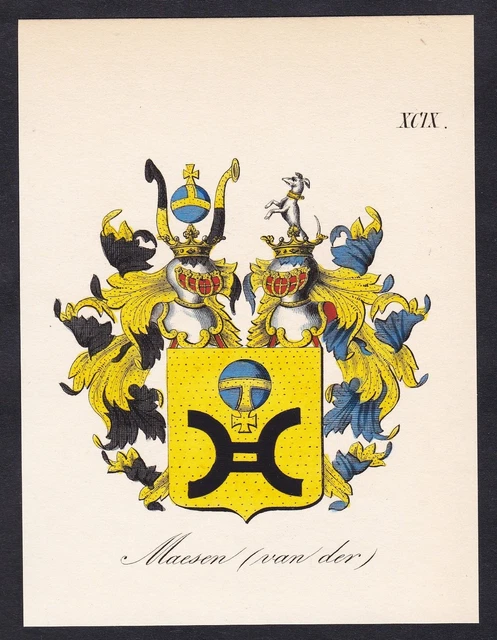 MAESEN VAN DER Armoiries Blason Coat Of Arms Blason Wapen Gravure 1845 ...