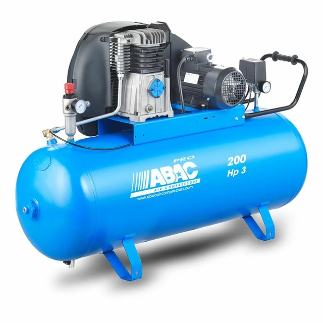ABAC 200 LITRE Belt Driven Air Compressor 4HP 11 BAR 19.5 CFM PRO A49B ...