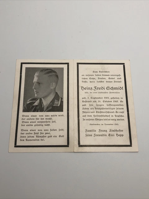 WW2 GERMAN DEATH Card Luftwaffe Field Division KIA 25/10/1943 Russia £ ...