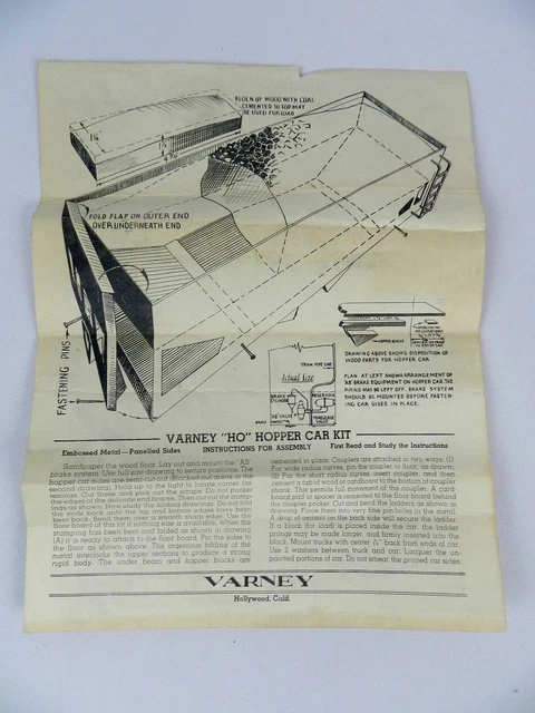 VINTAGE VARNEY HOPPER Car Kit HO Assembly Instructions Model Railroad ...