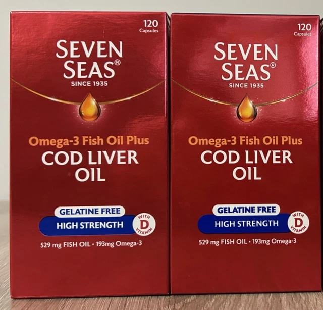 2 X SEVEN Seas Omega-3 Fish Oil Plus Cod Liver Oil High Strength 120 ...