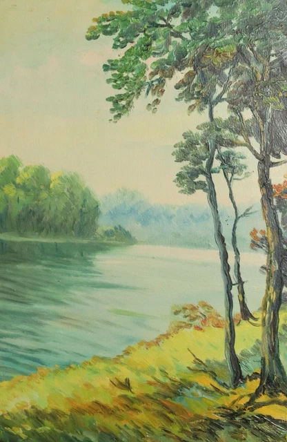 TABLEAU ANCIEN HUILE impressionniste paysage fluvial EUR 117,55 - PicClick FR