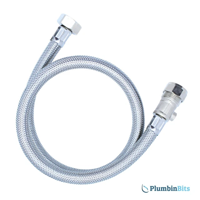 22MM X 3/4& BSP Flexible Braided Steel BATH Tap Connector & Isolator ...