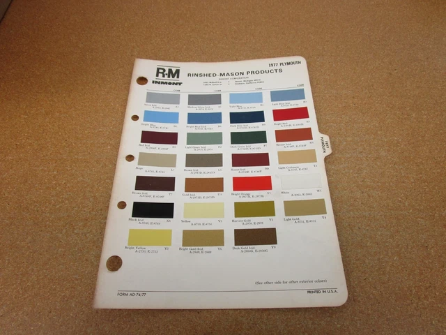 1977 PLYMOUTH CAR paint color chip chart sheet sample £6.12 - PicClick UK