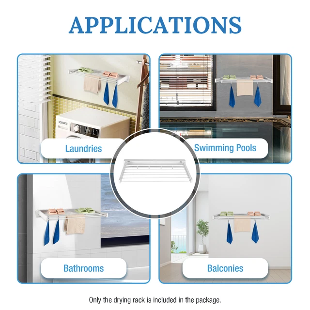 RETRACTABLE DRYING RACK Foldable Wall Mounted Clothes Hanger Towel ...