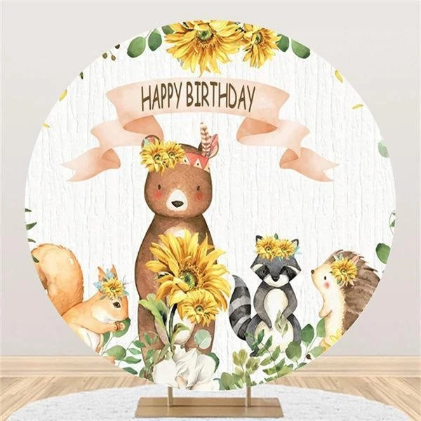 ANIMALS AND SUNFLOWERS Round Happy Birthday Backdrop $35.95 - PicClick AU