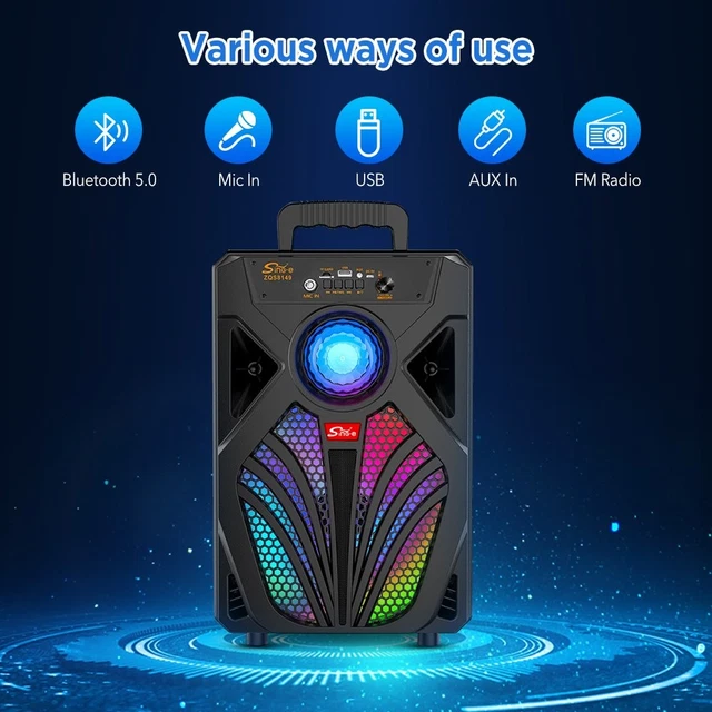 RGB MIC EQUIPPED Wireless Bluetooth Karaoke Speaker Outdoor Party Sound ...