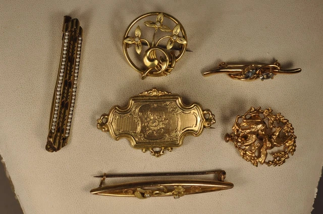 6 BROCHE ANCIEN Plaque Or Antique Gold Fill Brooch Type Fix EUR 55,00 ...