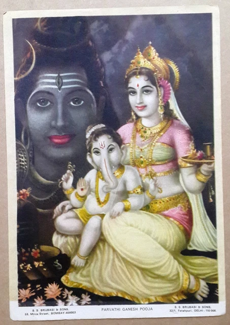 INDIA VINTAGE MYTHOLOGICAL Parvati With Ganesha Pooja Collectible Print ...