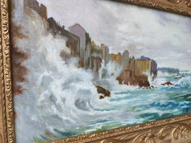 TABLEAU ANCIEN PEINTURE Huile Marine Bord de Mer Bretagne Normandie Cadre Dore EUR 269,99 ...