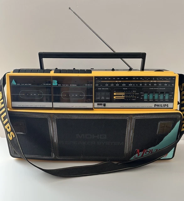 1980S PHILIPS TYPE D 8304/00T GhettoBlaster Boombox Yellow Yellow Radio ...