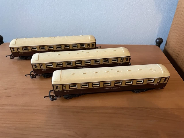 3 VINTAGE LIMA HO Scale 'Great Western' Coaches # 5016 Chocolate ...
