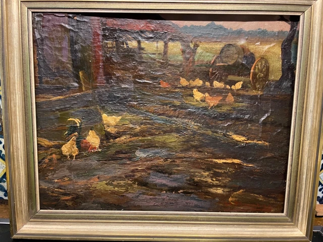 ÖLGEMÄLDE GEMÄLDE RASENBERGER Hühner Bauernhof Landschaft EUR 165,00 - PicClick DE