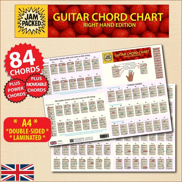 GUITAR CHORD CHART Jam Packed 84 Chords 24 Movable A4 Double Sided ...