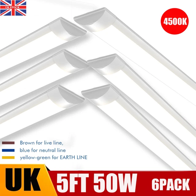 6X 5FT LED Strip Light Batten Tube Light Office Shop Garage Ceiling ...