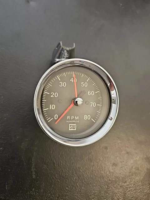 VINTAGE SW Stewart Warner Black Face 8000 RPM Tachometer Gauge TACH $95 ...