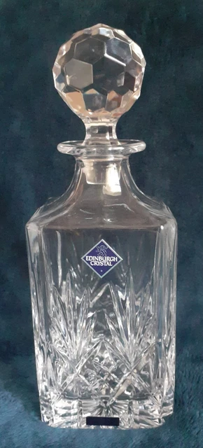 EDINBURGH CRYSTAL EMBASSY Square Whiskey Whisky Decanter & Stopper 25cm ...