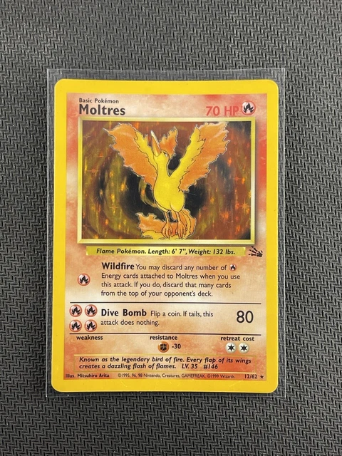 POKEMON CARD MOLTRES Holo Unlimited Fossil Set WotC 1999 Ultra Rare 12/ ...