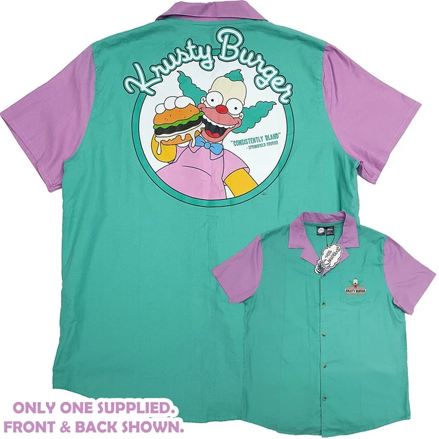 THE SIMPSONS CAKEWORTHY Krusty Clown Burger Uniform Button Shirt Top XL ...