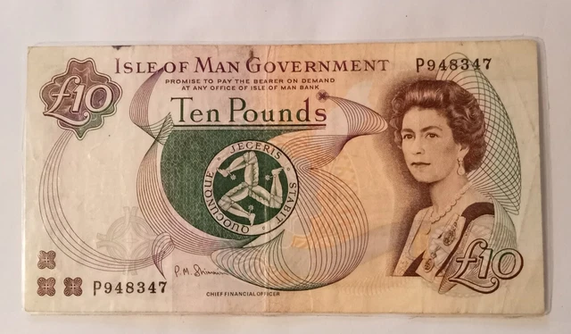 ***RARE*** UK TEN Pound Note, Isle Of Man Government Queen 👑 Elizabeth ...