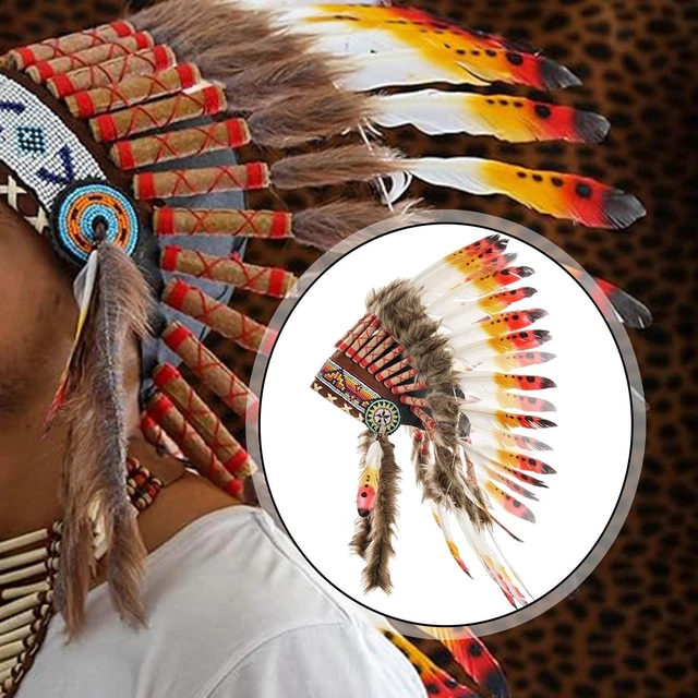 INDIAN CHIEF FEATHER Headdress Hat Headwear for Burlesque Dressing up ...