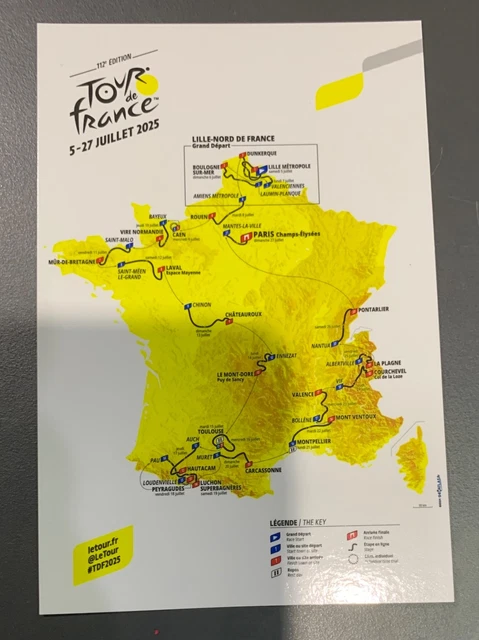 2025 TOUR DE France Official Souvenir Postcard: Routemap Version ...