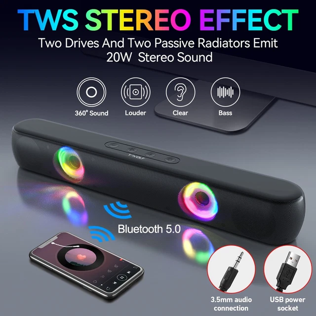 STEREO BLUETOOTH TV Laptop Gaming Speaker Subwoofer RGB Backlit Dual ...
