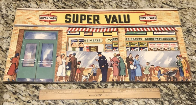 VINTAGE SUPER VALU Supermarket Paper Doll Cardboard Display Store, Doll House. £65.90 - PicClick UK