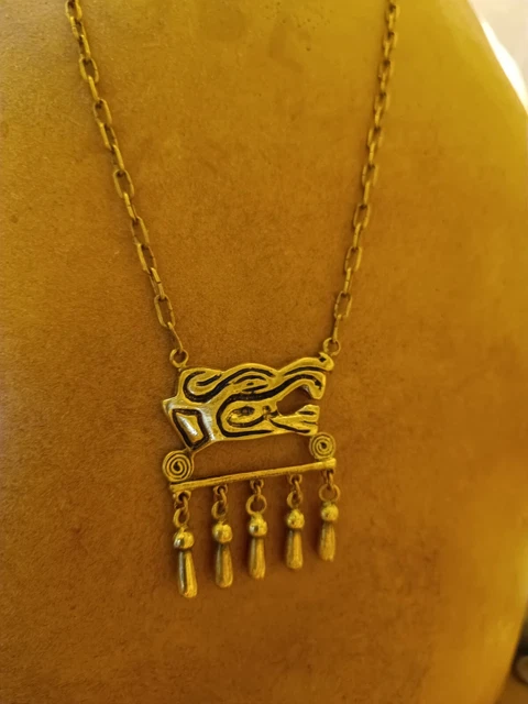 COLLIER DESIGN EN Bronze Doré Signé M. BUFFET Bijou d'Artiste Vintage ...