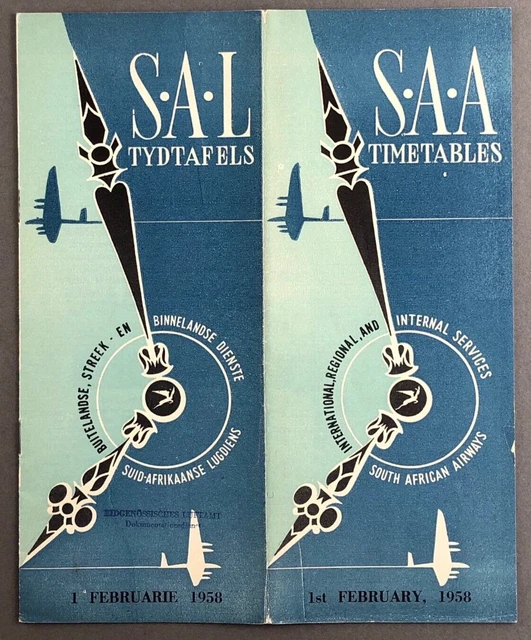 SOUTH AFRICAN AIRWAYS Saa Airline Timetable February 1958 Sal Route Map ...