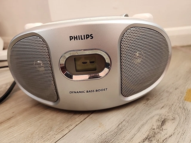 PHILIPS AZ102S COMPACT Portable Boombox CD Radio White Bass Boost ...