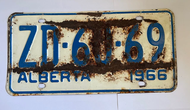 1966 LICENSE PLATE ALBERTA CANADA WHITE AND BLUE with rust $9.99 ...