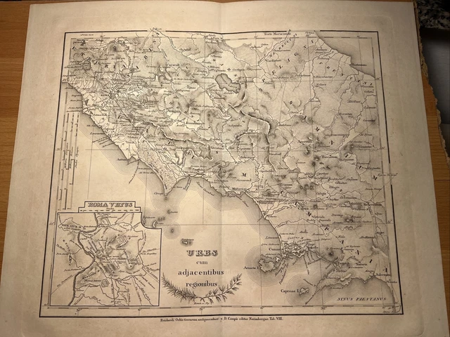 ROMA ROMA ETRURIA Italia RARA 1839 Mappa Antica Mappa Incisione su Rame ...