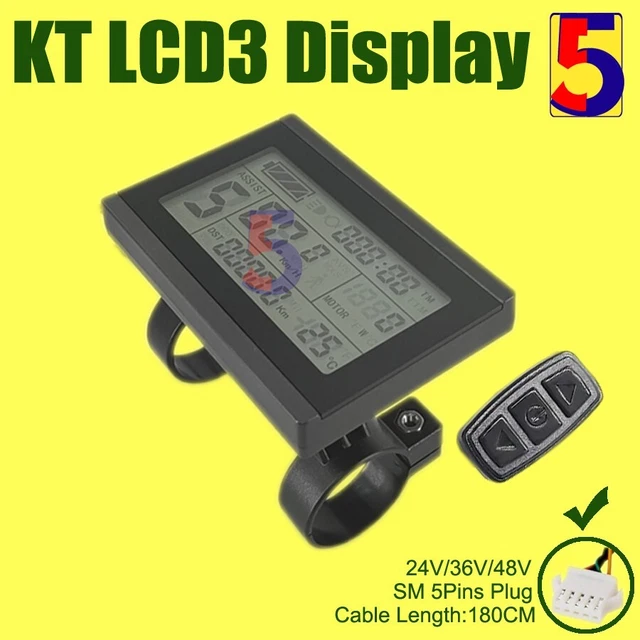 EBIKE 24V/36V/48V KT-LCD3 Meter Display +Julet 5Pins WP Plug/Ebike LCD ...